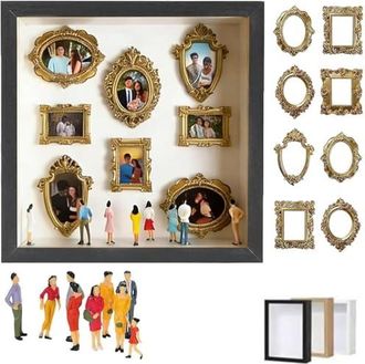 Generic Mini bo&icirc;te de silhouette de mus&eacute;e personnalis&eacute;e avec mini cadres et figurines dor&eacute;s, affichage photo cr&eacute;atif pour anniversaire, mariage ou souvenir de