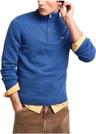 GANT Coton décontracté avec Demi-Fermeture éclair Pull-Over, Bleu Vintage, XXL Homme