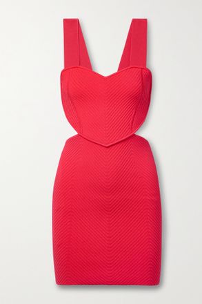 H&eacute;rve L&eacute;ger Ottoman Minikleid Aus Gerippter Bandage Mit Recycelten Fasern Und Cut-outs - Rot