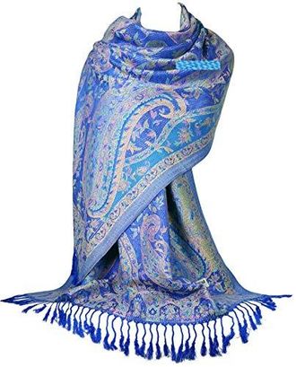 GFM Châle style pashmina motif mosaïque florale (MSC-A), Msc11-bleu roi, L