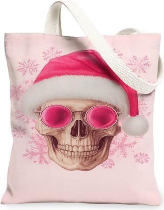 Generic Sacs fourre-tout en toile motif cr&acirc;ne de No&euml;l, motif squelette de p&ecirc;che, sacs d&eacute;picerie r&eacute;utilisables, vintage, chic, bandouli&egrave;re lavable, p&ecirc;che, 13x1