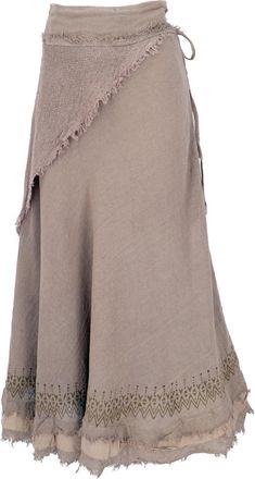 Guru Shop Nat&uuml;rlicher Goa Wickelrock, Hippie Lagenrock, Boho Rock, Mittelalterrock - Braun/Bedruckt, Damen, Baumwolle