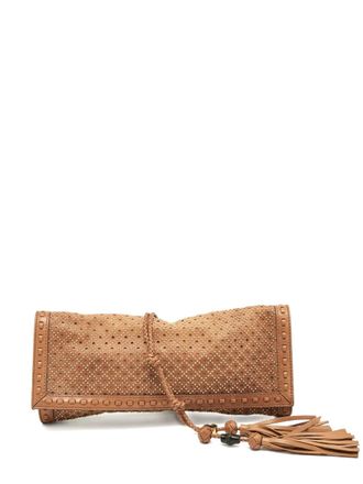 Gucci perforated studded clutch bag - Braun