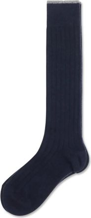 Brunello Cucinelli Chaussettes hautes en cachemire c&ocirc;tel&eacute; - unisex - Sous-v&ecirc;tements - Bleu - Taille: M
