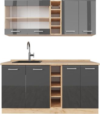 Vicco Singleküche R-Line, Anthrazit Hochglanz/Goldkraft Eiche, 160 cm ohne Arbeitsplatte