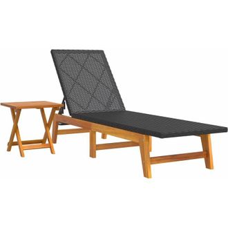 vidaXL Sonnenliege mit Tisch Poly Rattan und Massivholz Akazie Vidaxl