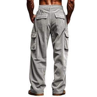 Generic Pantalon cargo en velours côtelé pour homme - Taille élastique - Pantalon de randonnée avec cordon de serrage - Pantalon de survêtement uni - Pantalon