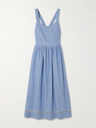Chlo&eacute; Robe Midi En Chambray De Coton &Agrave; Finitions En Crochet - Bleu