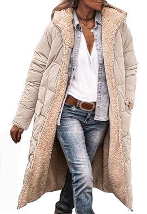 Generic Manteaux dhiver pour femmes, vestes longues doubl&eacute;es en polaire, vestes doubl&eacute;es en sherpa tendance 2025 avec capuche, parka r&eacute;versible et poches chau