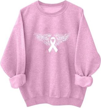 Generic T-Shirt pour Femmes sur Le Cancer du Sein Octobre Rose à Manches Longues Ruban Rose De Sensibilisation Au Cancer du Sein DOctobre Oversize Sport Sweat