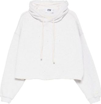 Golden Goose Femme, Sweatshirts et sweats &agrave; capuche, Blanc, Taille: 40 FR Sweat &agrave; capuche court &agrave; cordon de serrage