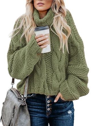 Generic Chandail dhiver &agrave; manches longues et col roul&eacute; pour femme, coupe d&eacute;contract&eacute;e, surdimensionn&eacute;, vert taille M, pour le quotidien, le travail et les vac