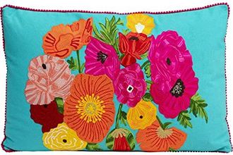 Kare Design Design Kissen Fiorista, Blau, 60x40cm, Zierkissen, Dekokissen, Couchkissen mit Rei&szlig;verschluss, Bezug 100% Baumwolle