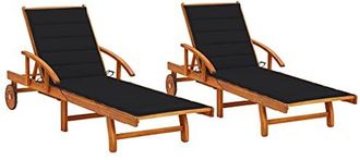 vidaXL Lot de 2 Chaises Longues avec Coussins, Bain de Soleil, Transat de Terrasse, Siège de Jardin Patio Extérieur, Bois dAcacia Solide