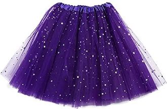 Generic Jupe Paillette Femme Short Sequin Jupe Tutu avec Paillettes Trois &Eacute;toiles pour Danse Adultes, Jupe Mesh pour Performance