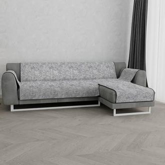 Italian Bed Linen Glamour rutschfest Sofa Abdeckung mit Chaise-Longue Rechts, Dunkel grau, 190cm, Leinen Leder