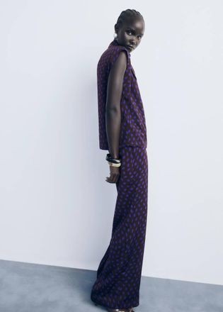 Mango Gepunktete Bluse mit drapiertem Kragen braun - Damen - S - MANGO