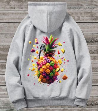 rmk Kapuzenpullover Damen Hoodie Pullover Basic Pulli mit 2 Seitentaschen Ananas mit Kapuze