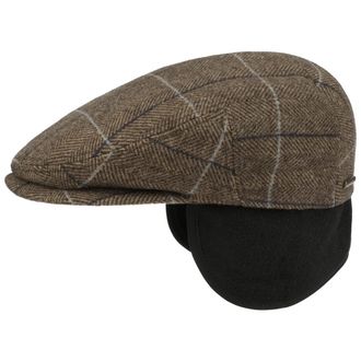 Stetson Kent Flatcap Herren Schiebermütze Fischgrätmuster Ohrenklappen Herbst Winter beige-braun 57 cm