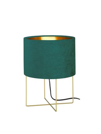 Fischer & Honsel Tischlampe AURA mit Lampenschirm aus Samt T&uuml;rkis - innen Gold &Oslash;24cm, Schirm Petrol, Gr&ouml;&szlig;e