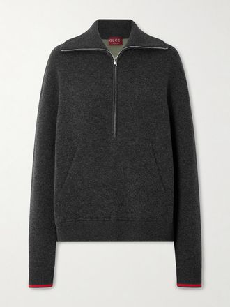 Gucci Pullover Aus Einer Wollmischung Mit Streifen Und Rei&szlig;verschluss - Grau
