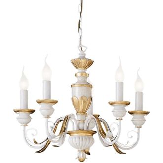 Ideal Lux Ideal Lux - Firenze - Lustre &agrave; 5 ampoules ivoire, finition dor&eacute;e, E14