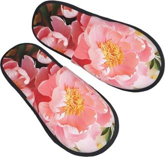 Generic Chaussons Fleur De Pivoine Doux Pantoufles Confortable Slippers Pour De Camping Automne Voyage M