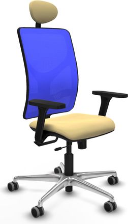 Piqueras y Crespo Schutzstuhl mit 3D-Armen, h&ouml;henverstellbarer Lendenwirbelst&uuml;tze und festem Kopfteil, ausgestattet mit Syncro/Traslack und Schneideschaum, Blau/Cremefa