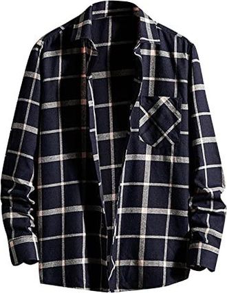 Generic Chemise &agrave; carreaux &agrave; manches longues pour homme, chemise boutonn&eacute;e &agrave; carreaux pour homme, chemise classique d&eacute;contract&eacute;e et confortable, haut essentie