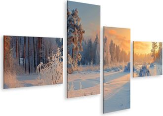 Islandburner Bild auf Leinwand Winterlicher Sonnenaufgang im schneebedeckten Wald mit hohen Kiefern Bilder Wandbilder Poster