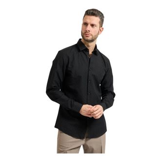 HUGO BOSS Homme, Chemises, Noir, Taille: XL Chemise &agrave; manches longues en lin m&eacute;lang&eacute;