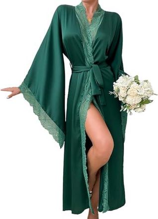 Generic Peignoir kimono femme satin, manches longues, l&eacute;ger, doux, robe de chambre &eacute;l&eacute;gante pour mari&eacute;e, demoiselle dhonneur