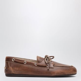Miu Miu Slipper aus Leder mit Vintage-Optik braun verbrannt