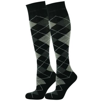 MySocks Herren Kniestrümpfe Argyle, 2 Paar Argyle, schwarz, dunkel, anthrazit, weiße Linie, 4-7