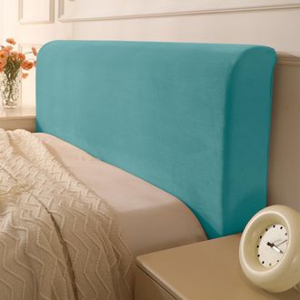 Generic Samtgummierte Bettkopfteil Bezug Schutzh&uuml;lle in voller Gr&ouml;&szlig;e einfarbig dehnbar staubdicht Kopfteil Bezug Schutzh&uuml;lle f&uuml;r Schlafzimmerdekoration Blau 1