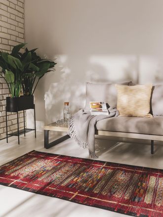 benuta Nest In- & Outdoor Teppich Artis - Multicolor/Rot 80x250 cm - Strapazierf&auml;hig f&uuml;r Balkon, Terrasse, Garten - K&uuml;chenteppich & Wohnzimmerteppich - Botan