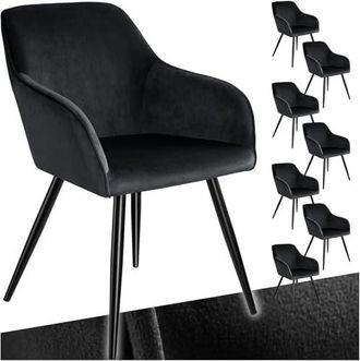 TecTake Lot de 8 Chaises de Salle &agrave; Manger Chaises Rembourr&eacute;es Fauteuil Salon Design Scandinave Pieds en Acier Noir &Eacute;l&eacute;gant avec Accoudoirs Chaise Coiffeuse, 