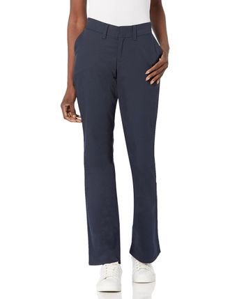 Dickies Damen Flache Vorderseite, Stretch-Twill-Hose, schmale Passform, Bootcut Khakihose, Dunkles Marineblau, 18 R