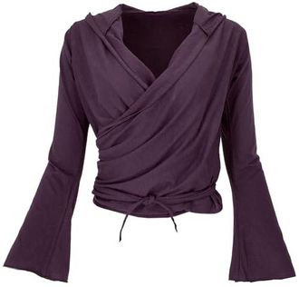 Guru Shop T-shirt à manches longues avec manches trompettes pour femme en coton, aubergine, 42