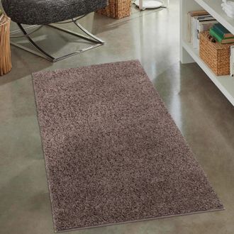 Carpet City Shaggy Hochflor Teppich - 80x150 cm - Braun - Langflor Wohnzimmerteppich - Einfarbig Uni Modern - Flauschig-Weiche Teppiche Schlafzimmer Deko