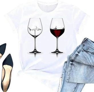 Keephen Verre &agrave; Vin Rouge F&ecirc;te &agrave; Boire T-Shirt Impression 3D Femmes Manches Courtes Col Rond Pullover Casual Vacances Tops