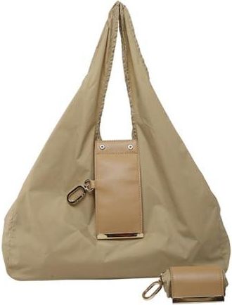 Generic Sac fourre-tout l&eacute;ger, pliable et extensible en cuir avec porte-cl&eacute;s, sac &agrave; main portable pour les courses quotidiennes, kaki, standard