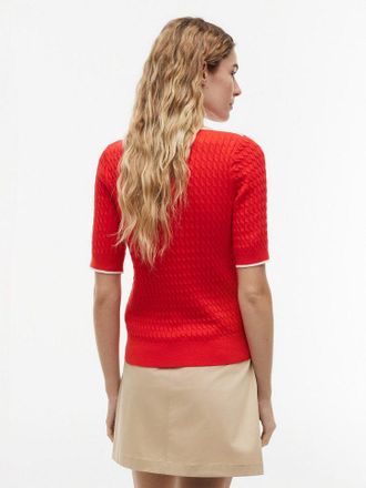 Tommy Hilfiger Kurzarmpullover FINE GG CABLE BOAT NK S/S Baumwolle, mit Zopfstrickmuster