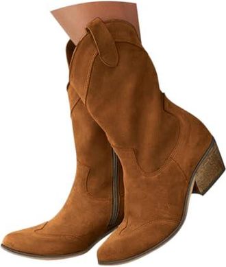 Minetom Bottes Femmes Suède Vintage Bottines Bloc Talon Bottines De Cowboy Confortables Automne Hiver Chaussures DExtérieur C Marron 36 EU