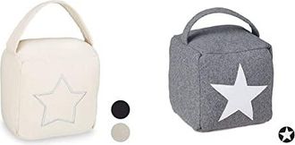 Relaxdays Türstopper Sack, moderner Türsack in Vintage Design, 18,5 x 14 x 10 cm, beige & Türstopper Stern, Türpuffer Stoff, Türsack Boden, hoch, mit Griff, dek