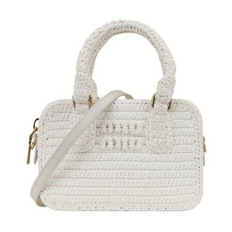 Miu Miu Geh&auml;kelte Schultertasche mit Lederdetails - - Bags - Damen - Wei&szlig; - ONE SIZE