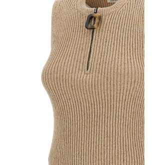 J.W.Anderson Ribbed Knit Quarter-Zip Sleeveless Top - Beige