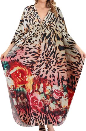 Bsubseach Kaftan Kleider für Frauen Plus Größe Kaftane Lange Strand Badeanzug Cover Up Sommer Loungewear Leopard