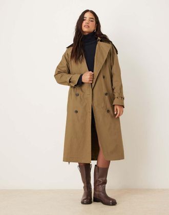 Mango Trenchcoat aus 100% Baumwolle in Hellbraun mit Kontrastkragen-Neutral