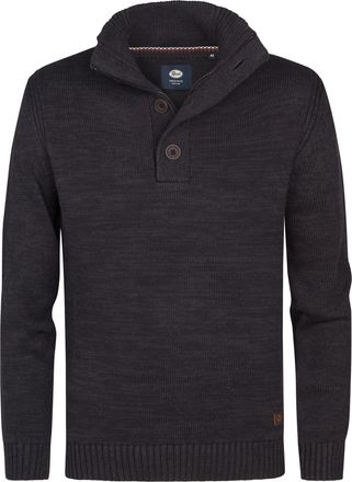 Petrol Industries Herren Strickpullover - Stehkragen mit Kn&ouml;pfen und Rei&szlig;verschluss - Regular Fit - Herrenbekleidung - Schwarz - XL